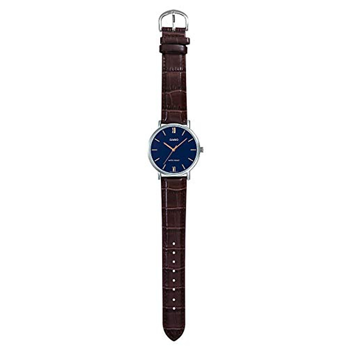Casio MTP-VT01L-2B Men's Minimalistic Blue Dial Brown Leather Band Analog Watch