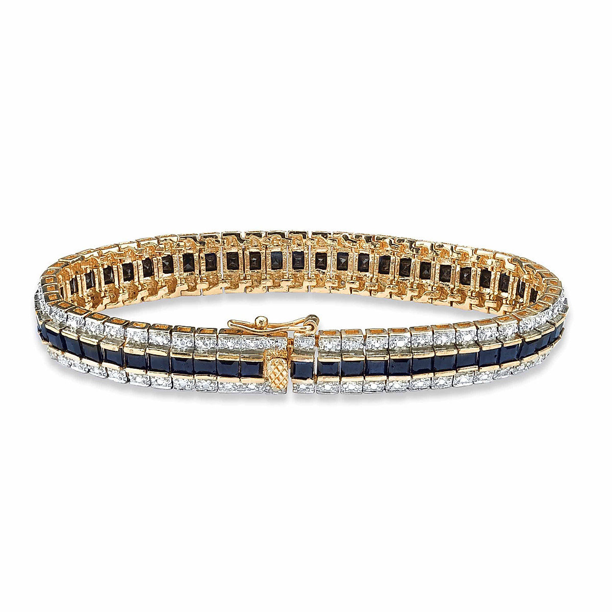 PalmBeach Yellow Gold-plated Princess Cut Genuine Blue Sapphire and Diamond, Tennis Bracelet (9mm), Box Clasp, 7 inches