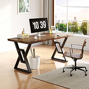 Sihtengxxhongs Rustic Brown 55-inch Solid Wood Computer Desk - Modern Gaming Workbench for Home Office, Modern Simple Design, Ideal for Study, Writing, Dining