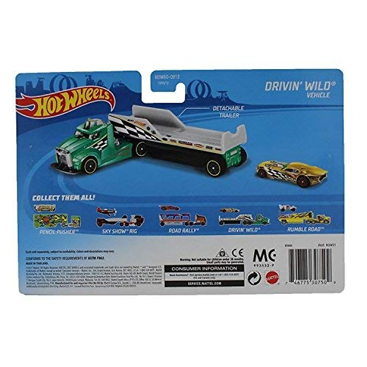 Hot Wheels City Rig - Drivin' Wild Semi and Trailer with Nitro Coupe - White Truck, Red Car - 1:64 scale vehicle