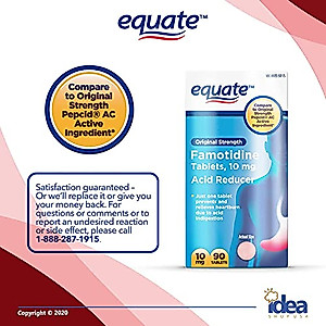 Equate Famotidine Tablets, 10 mg, Original Strength, Acid Reducer for Heartburn Relief, 90 Ct Bundle with Exclusive "Say "NO" to Indigestion and Heartburn" - Better Idea Guide (2 Items)