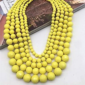 JHWZAIY 5 Layered Beaded Statement Chunky Necklaces For Women - Multi Strand Colorful Bead Layered Bib Necklace For Women Fashion Jewelry Costume Earring Set (Yellow)