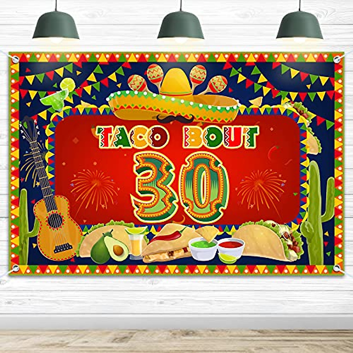 HAMIGAR 6x4ft Happy 30th Birthday Banner Backdrop - Taco Bout 30 Fiesta Mexican Cactus Birthday Decorations Party Supplies for Men