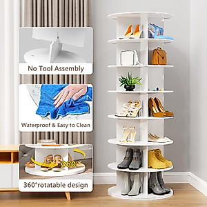 Slumber Castle Rotating Shoe Rack Tower, 7 Tier Revolving Shoe Rack, 360° Spinning Shoe Rack for Closet, Vertical Shoe Tower Organizer, Easy to Assemble Closet Organizers and Storage for Handbag,Shoe