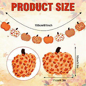 Whaline 3D Pumpkins Banner Fall Harvest Garland Pre-Assembled Plaid Maple Leaf Dot Pumpkin Fabric Banner Holiday Hanging Decorations for Autumn Thanksgiving Party Supplies Home Decor