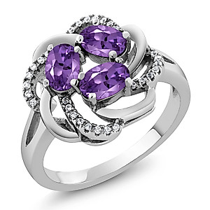Gem Stone King 925 Sterling Silver Purple Amethyst Ring For Women (1.42 Cttw, Oval 6X4MM, Gemstone February Birthstone, Available In Size 5, 6, 7, 8, 9)