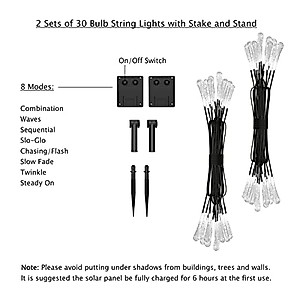 Pure Garden String Lights – Set of 2 30 Bulb Solar Power Outdoor LED Décor Tear Drop Lighting with 8 Modes and Rechargeable Battery (Cool White)