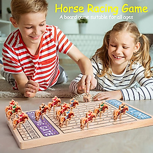 BESTAMTOY Horse Racing Game Wooden Challenge Toy Poker Board Game with 11 Durable Horses Dice and Cards for Kids Family Game Brain Teaser Gambling Game