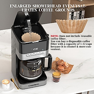 Empstorm 12 Cup Programmable Drip Coffee Maker - 1000W Fast Brew Coffee Machine with Glass Carafe, Auto Shut Off & 4-Hour Keep Warm, Anti-Drip System, Strong Brew, Black with Stainless Steel Accents
