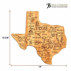 Totally Bamboo Destination Texas State Shaped Serving and Cutting Board, Includes Hang Tie for Wall Display