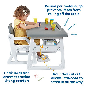 ECR4Kids Toddler Plus Desk and Chair, Kids Furniture, Grey/Light Grey