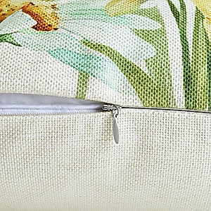 Bonhause Spring Floral Throw Pillow Covers 18x18 Set of 4 Garden Flower Decorative Pillows Case Polyester Linen Cushion Covers for Couch Sofa Garden Patio Decor