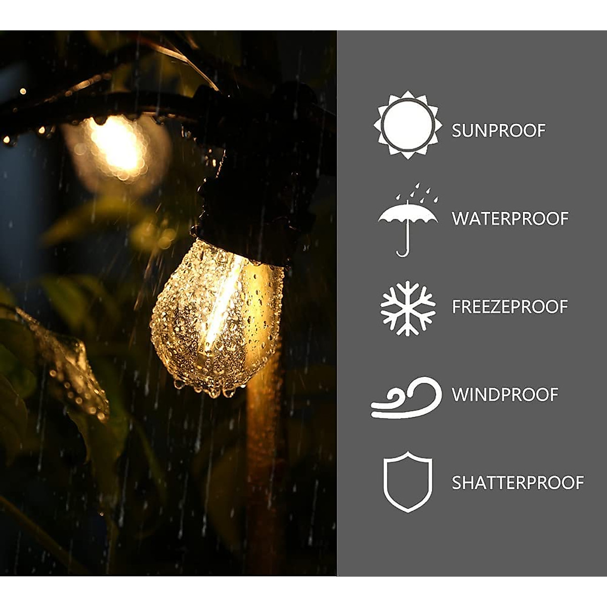 FUTIME 48 Pack S14 LED String Light Bulbs, 1W Shatterproof & Waterproof Outdoor Indoor Replacement Bulbs, E26 Base Edison LED Light Bulbs Warm White 2200K. (S14 48Pack)