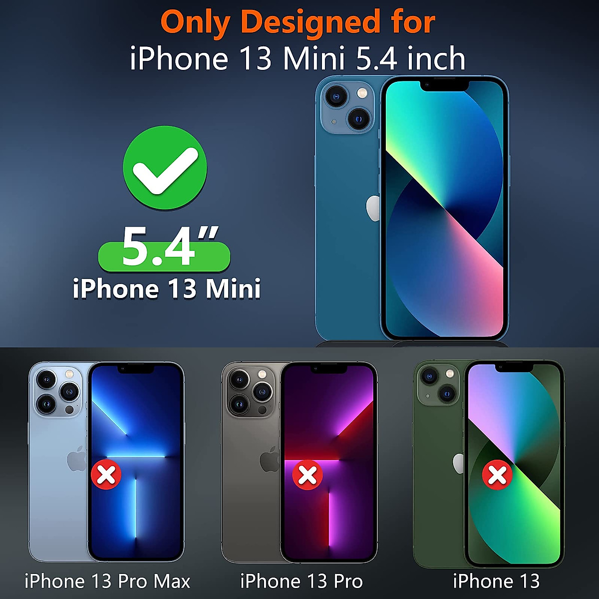 SPIDERCASE Designed for iPhone 13 Mini Case, with 2 Packs [Tempered Glass Screen Protectors] [10FT Military Grade Drop Protection] [Non-Slip] Heavy Duty Shockproof Case, Black