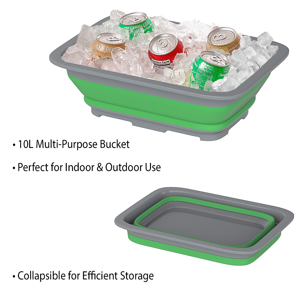 Collapsible Ice Bucket - 10-Liter Portable Outdoor Multi-Use Basin, Dish Tub, and Storage Basket for Camping and Tailgating by Wakeman (Green)