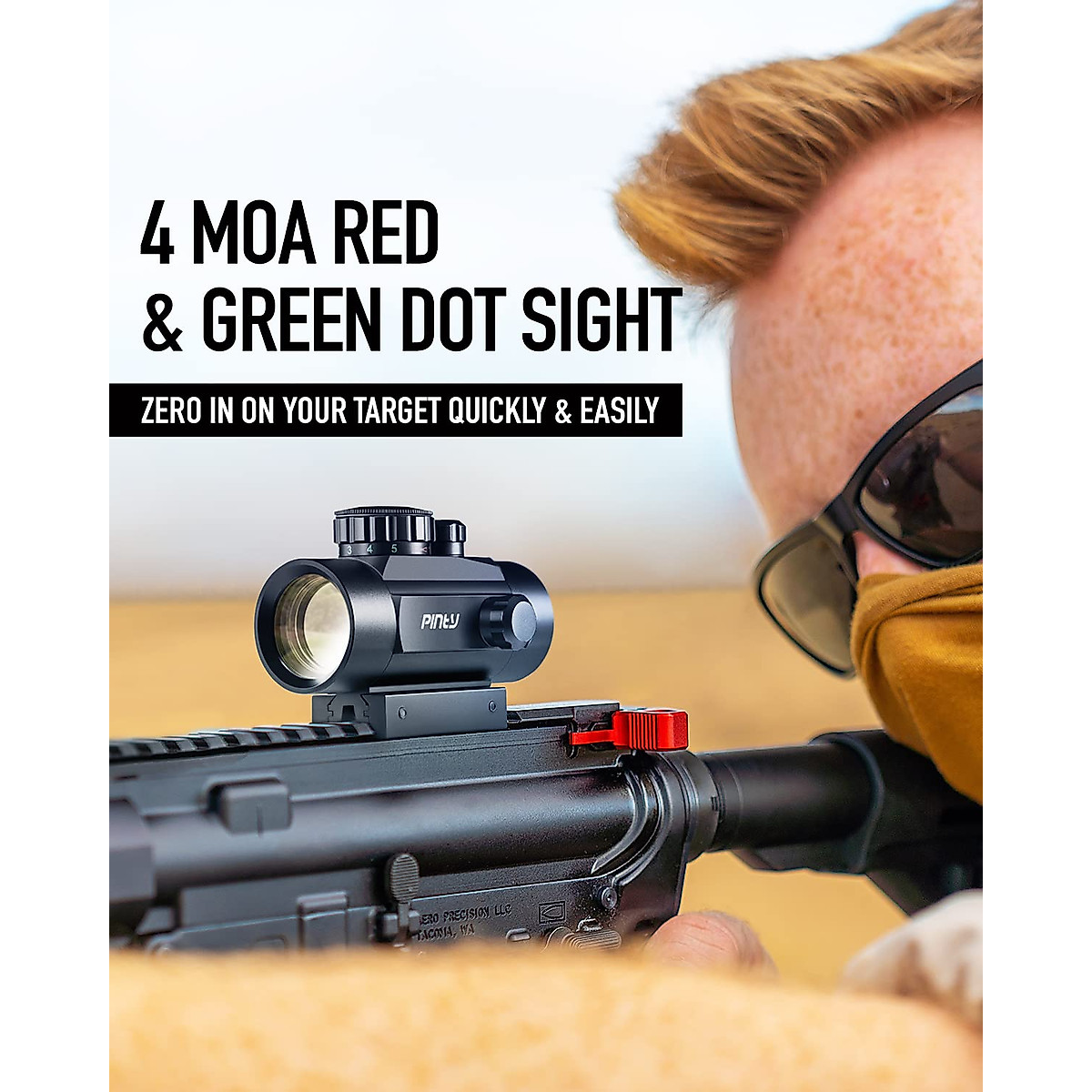 Pinty Tactical 1x40mm Reflex Red Green Dot Sight Riflescope, 4 MOA Rifle Optic Sight, Fits 20mm Picatinny Weaver Rail