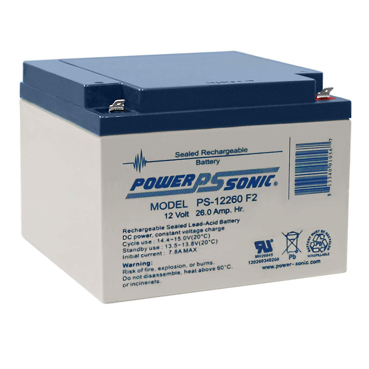 ps-12260f2 12v, 26ah rechargeable lead acid battery with fasten terminal