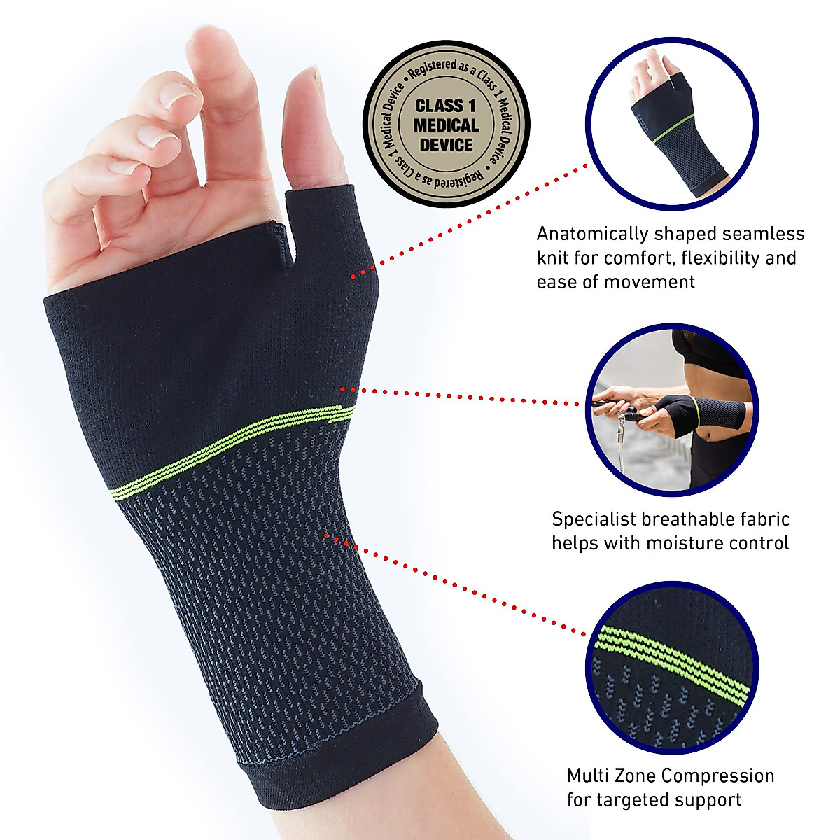 Neo-G Active Wrist Support – For Sports, Golf, Basketball, Football, Yoga, Tennis. For Sprains, Strains, Tendonitis, Injury Recovery - Multi Zone Wrist Compression Sleeve – S