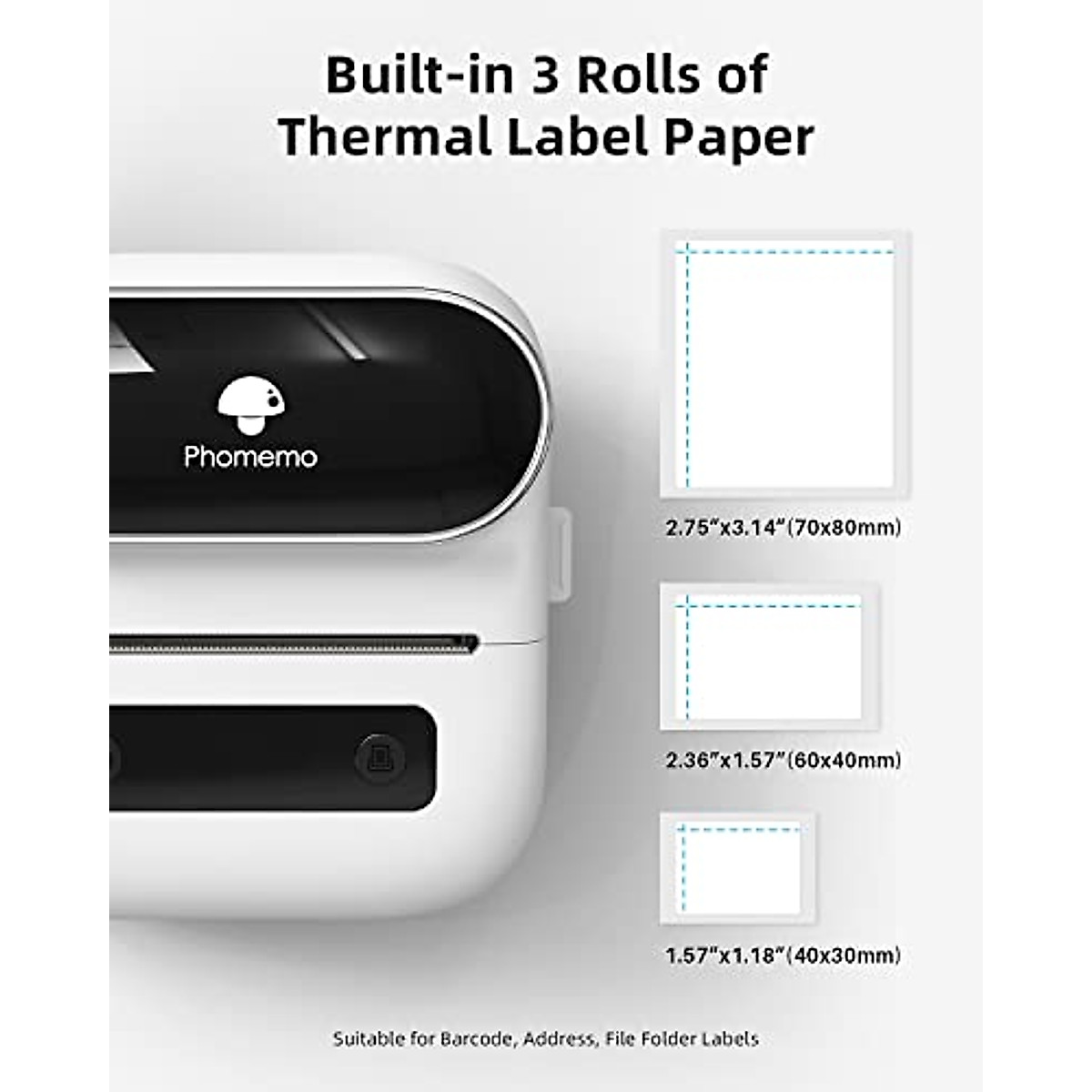 Phomemo Label Maker, Bluetooth Label Printer for Barcode, Address, Home, Mailing, Small Business, Clothing, Portable Label Maker Easy to Use with 3 Rolls Label & Bag