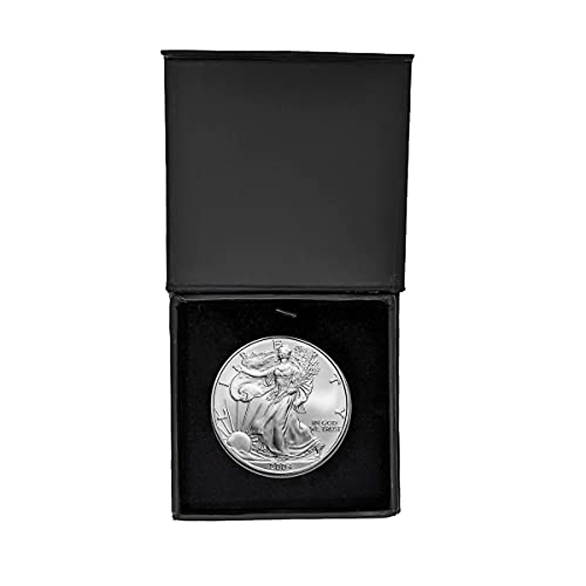 2004 - U.S. Silver Eagle in Plastic Air Tite in Magnet Close Black Gift Box - Gem Brilliant Uncirculated Dollar Uncirculated US Mint