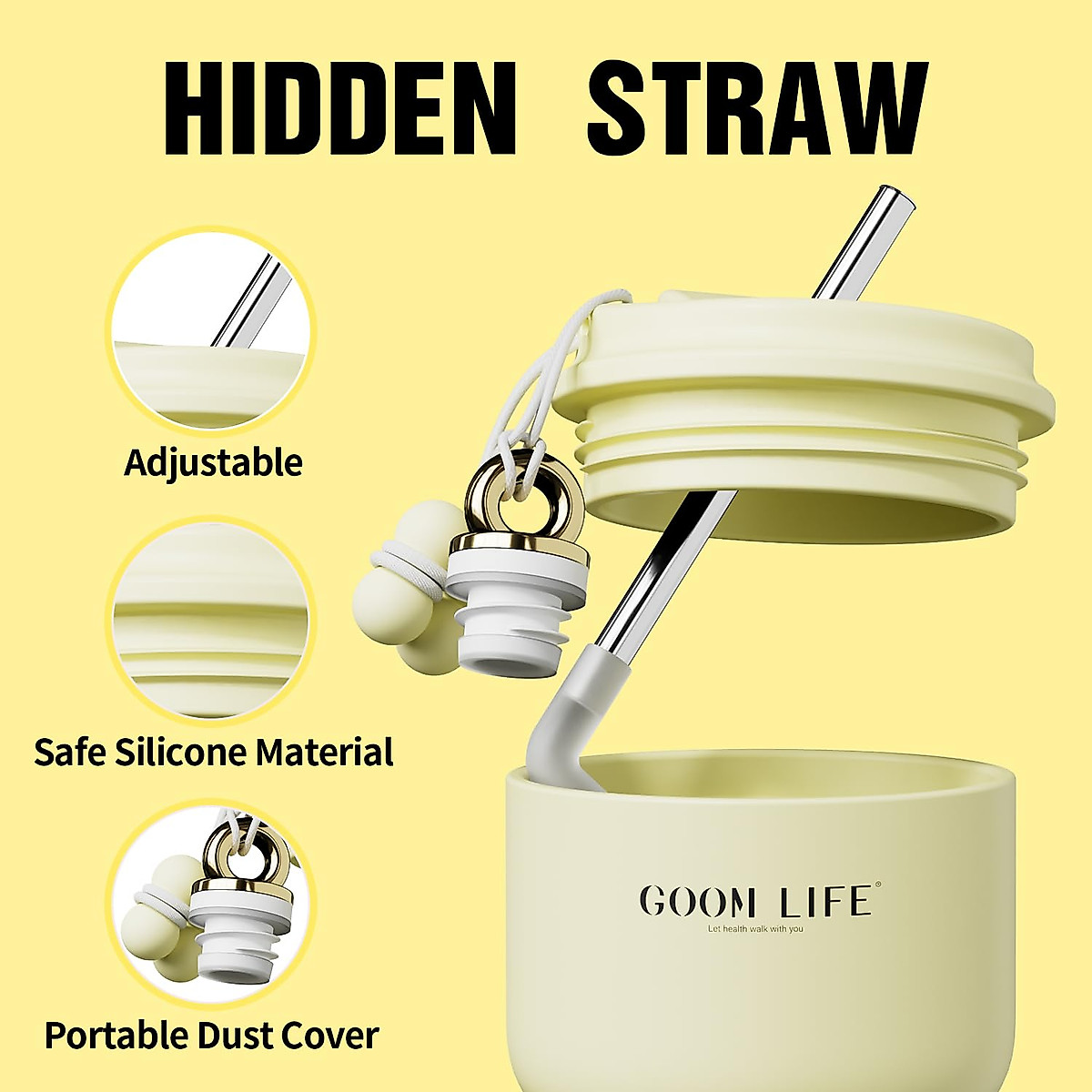 GOOM 18oz Spill Proof Tumbler with Lid and Straw, 18/10 Stainless Steel Insulated Water Bottle with Flip Lid and Straw Mouth Rotary Lock, 6-Layer Wall Insulated Coffee Tumbler - Yellow