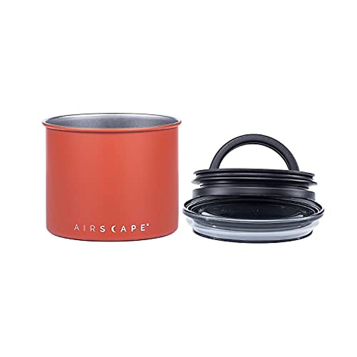 Airscape Stainless Steel Coffee Canister & Scoop Bundle - Food Storage Container - Patented Airtight Lid Pushes Out Excess Air - Preserve Food Freshness (Small, Matte Red Rock & Brushed Steel Scoop)