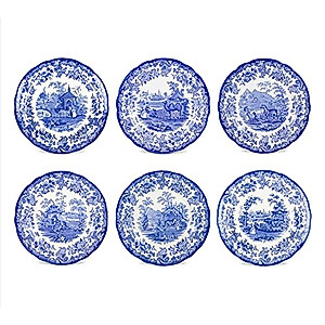 Spode Blue Room Collection Plates | Set of 6 | Dinner, Salad, Pasta, and Appetizer Plate | 10.5-Inch | Fine Earthenware | Microwave and Dishwasher Safe | Made in England (Zoological)