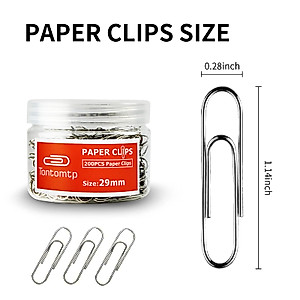 Paper Clips, 2-Pack Paperclips, Paper Clip, Silver Paper Clips, Suitable for Office, School, and Daily use, Also Used for Daily DIY, Paperclip, Tontomtp Paper Clips 200pcs 29mm per Container(Silver)