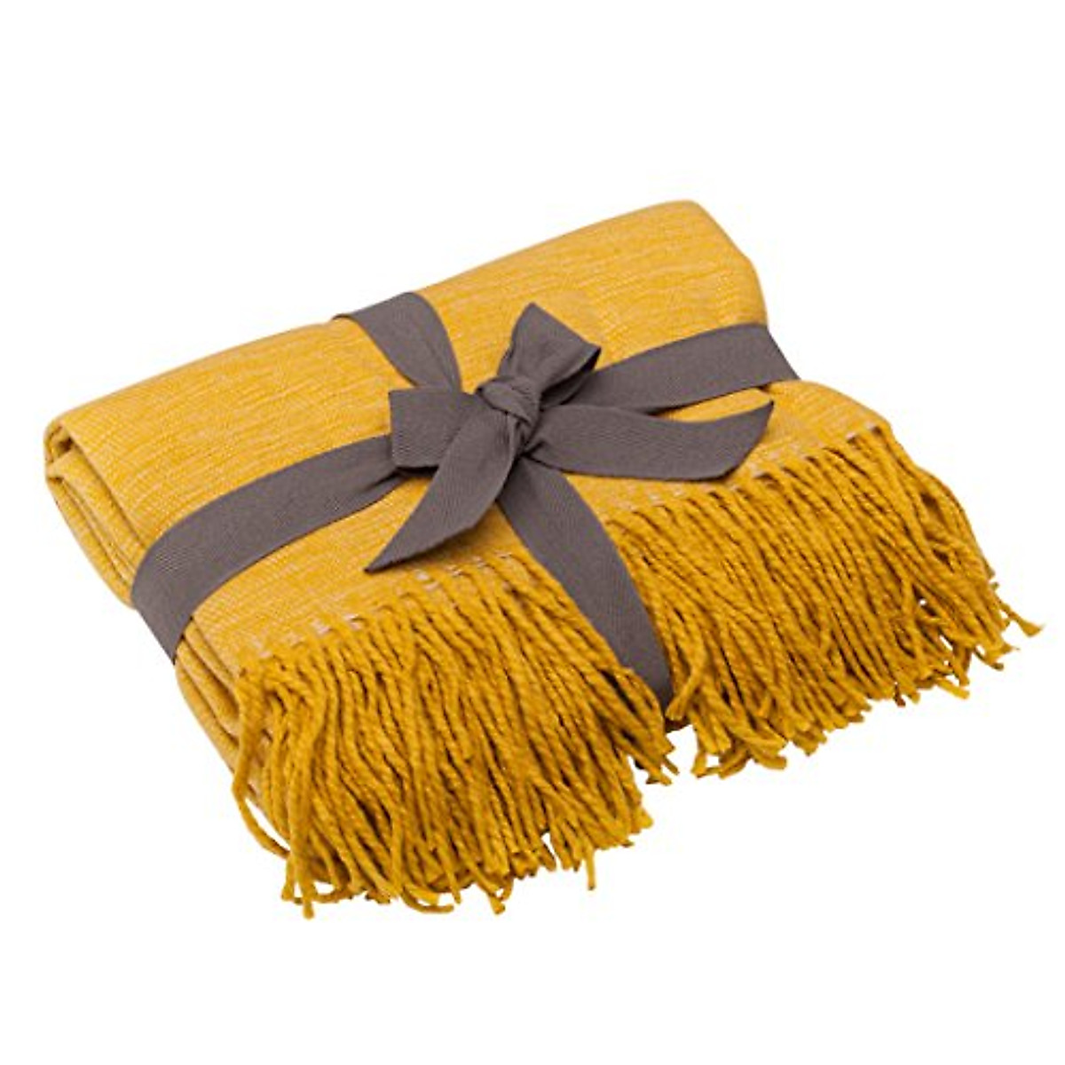 Solid Soft Yellow Throw Blanket with Fringe Tassel - 50" x 60", Light Yellow Throw Blanket, Mustard Yellow Throw for Couch and Bed, Autumn & Fall Patio Throw Blanket, Perfect for Outdoor and Indoor