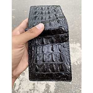 Viet Nam Black Double Side Genuine Real Alligator Hornback Leather Bi-fold Men's Wallet ,Handmade Crocodile Leather Wallet Men, XL
