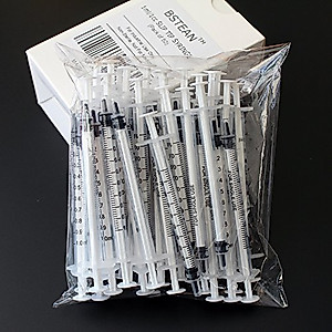 BSTEAN 1ml 1cc Syringe with Luer Slip Tip, No Needle, Non-Sterile (Pack of 50)