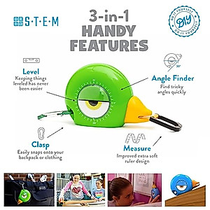 Handy Famm 8Ft Animal-Shaped Kids Tape Measure, Level & Protractor Angle Finder, Fun Educational Children's Tape Measure, Small Measuring Tape for Learning Early Math Skills, Ages 6+, Green Bird