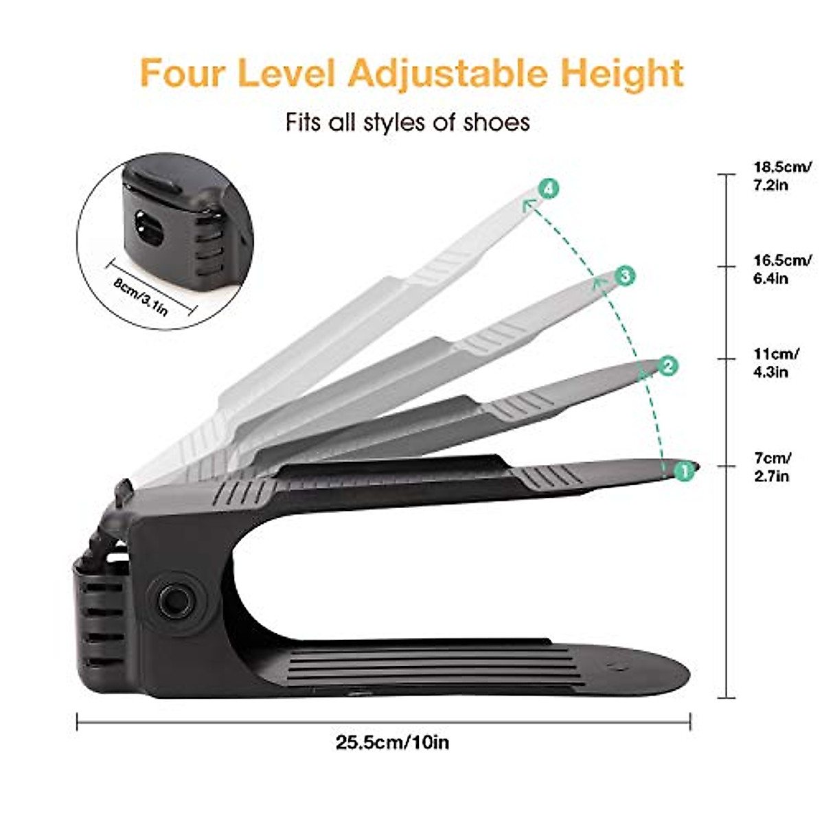 Neprock Shoe Slots Organizer, Adjustable Shoe Stacker Space Saver, Double Deck Shoe Rack Holder for Closet Organization (20-Pack)(Black)