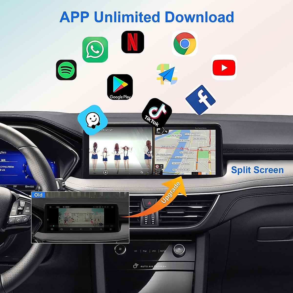 Wirless Carplay Dongle Multimedia Video Adapter Android AI Box 4+64GB for Car with Factory Wired Carplay Support Android Auto Android System USB Plug and Play (C-Touch)