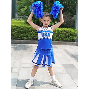 KAKALVER Cheerleader Costume for Girls Cheerleader Outfit with Pom Poms for Halloween Sports Cheerleader Gifts