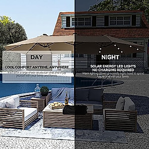 Boyel Living 15ft Patio Umbrella with Base Included with 36 Led Lights Outdoor Patio Table Umbrella, Outdoor Market Extra Large Umbrella, Pool Umbrella For Deck, Pool, Garden, Lawn-Brown