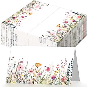 Dunzoom 100 Pcs Floral Place Cards 3.5" x 2" Wildflower Tented Cards Name Cards Blank Table Name Sign for Wedding Baby Shower Party Banquet Table Setting Supplies