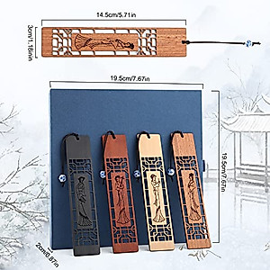 4 Pcs Bookmark Gift Box Set, Vickes Handmade Natural Wooden Bookmarks with Beautiful Carving, Unique Bookmarks Gift for Men Women