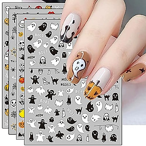 12 Sheets Halloween Nail Art Stickers Decals Self-Adhesive Pegatinas Uñas Cute Ghost Hat Castle Cat Skull Bat Nail Supplies Nail Art Design Decoration Accessories