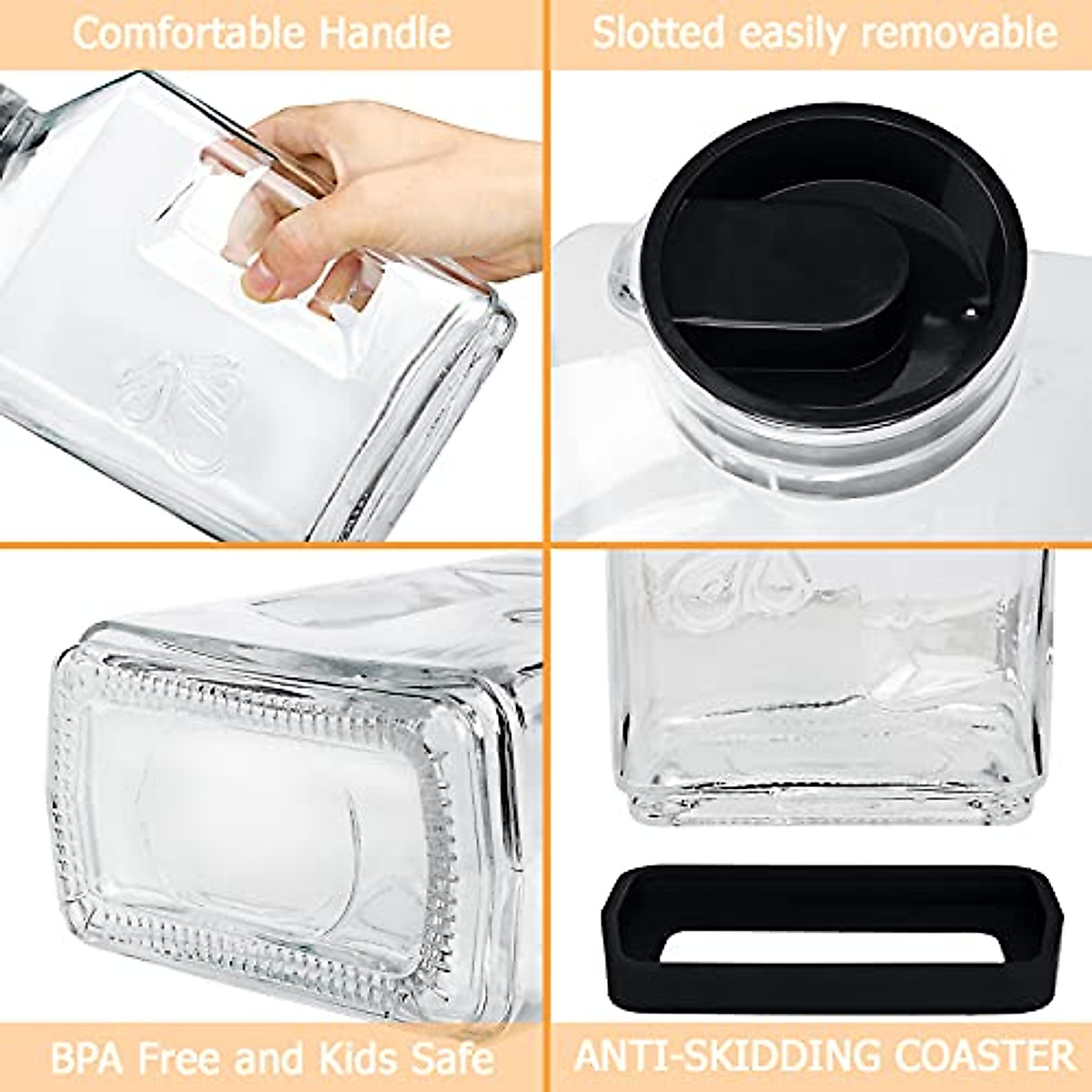 68 Ounces Glass Pitcher with Plastic Lid,Clear Water Jar BPA-Free Water Jug for Cold Water,Great for Iced Tea, Sangria, Milk,Lemonade, Christmas Party Drinks and More