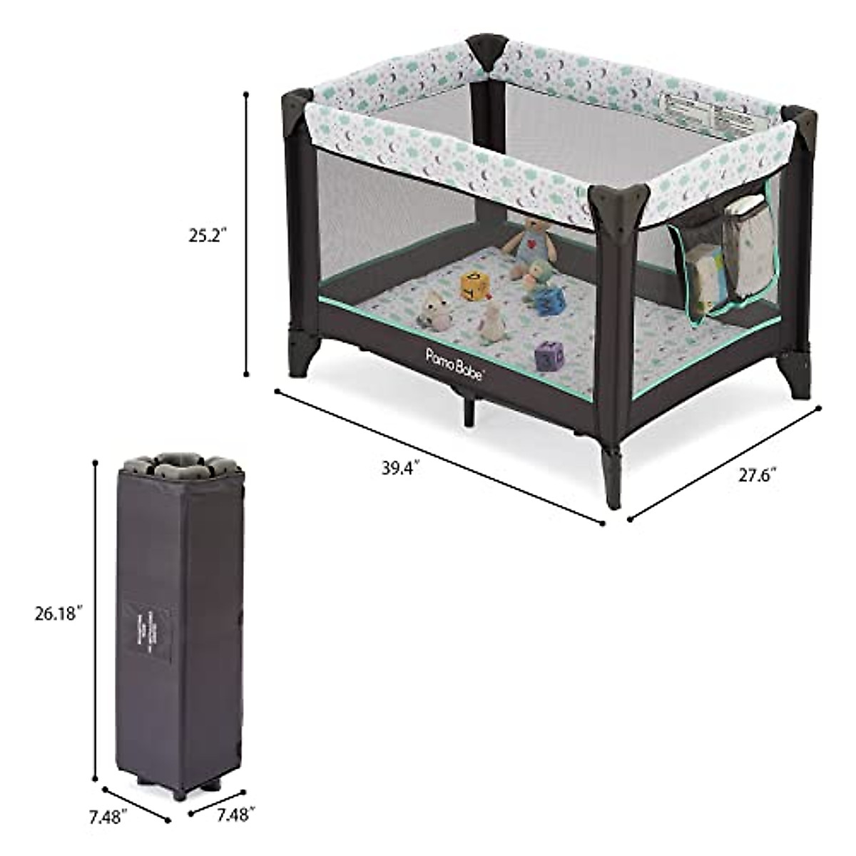 Pamo Babe Portable Baby Playpen, Baby playard for Toddlers,Portable Crib with Storage Bag (Grey)