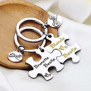 bobauna Best Friend Keychain Set Brunette Bestie Blonde Bestie Friendship Jewelry Gift For BFF Soul Sisters Bridesmaid (brunette blonde bestie keychain)