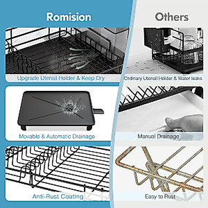 Large 2 Tier Dish Drying Rack with Swivel Spout, romision Stainless Steel Dish Rack Drainboard Set, Dish Drainers for Kitchen Counter with Cutting Board Holder, Utensil Holder, Cup Holder and Dry Mat