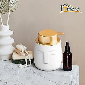Tmore Foaming Soap Dispenser Ceramic 11.8oz Unique Face-Shaped Hand Dish Foam Soap Bottle Refillable Matte Countertop Lotion Dispenser for Bathroom Kitchen Decro (Foaming White)