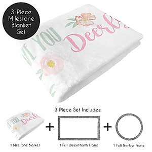 Sweet Jojo Designs Woodland Deer Girl Milestone Blanket Monthly Newborn First Year Growth Mat Baby Shower Memory Keepsake Gift Picture - Blush Pink Mint Green Boho Watercolor Forest Love You Deerly