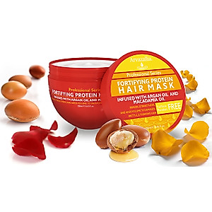 Arvazallia Fortifying Protein Hair Mask and Deep Conditioner with Argan Oil and Macadamia Oil Hair Repair Treatment for Damaged, Brittle, or Thinning Hair - Promotes Natural Hair Growth