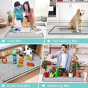 Under Sink Mats for Kitchen Waterproof,34" X 22" Silicone Under Sink Mat for Bottom of Kitchen Sink,Under Sink Drip Tray Liner for Kitchen Bathroom Cabinets Hold Up to 3.3 Callons Liquid - Light Grey