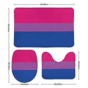 DamTma 3 Piece Bath Rugs Sets Bisexual Pride Non Slip Bathroom Carpet Water Absorbent Bathroom Rugs U-Shaped Toilet Mat Toilet Lid Cover LGBTQIA+ Bathroom Sets