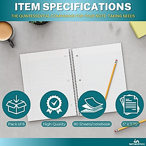 1InTheOffice 1-Subject Wirebound Notebook, College Ruled, 80 Sheets, Spiral Notebook 5x7, 7 3/4" x 5", 6/Pk (6)