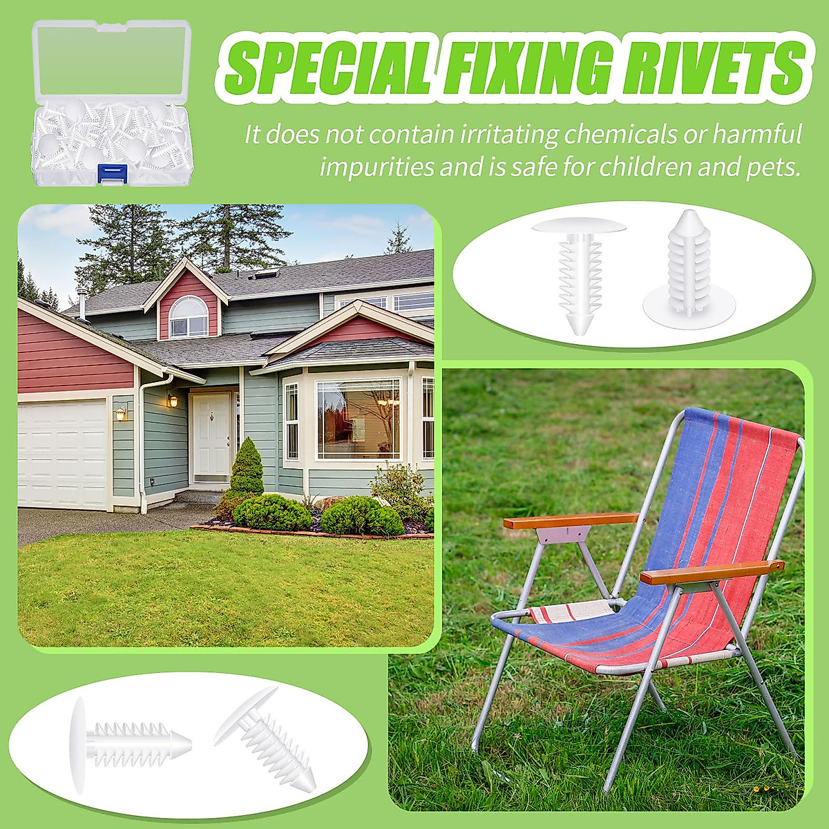 100 Pieces Patio Strapping Rivets Fasteners 3/4" Length Medium Multi Gauge Rivet for Patio Lawn Chair Webbing Repair Strap for Outdoor Furniture Lounge 1/4 Inch Hole (White)